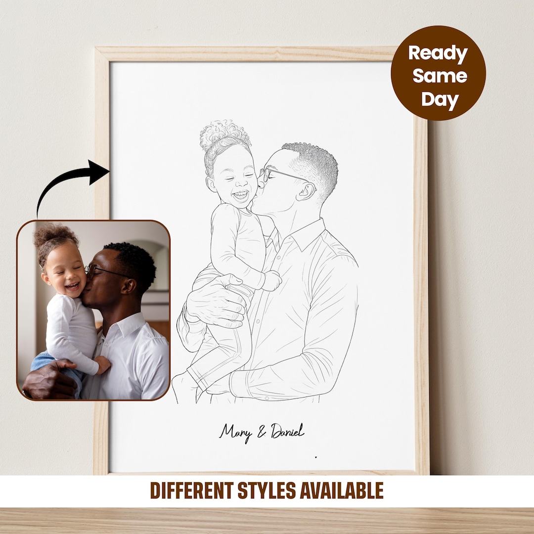 Custom Line Art Family Portrait, Personalized Line Drawing From Photo ...