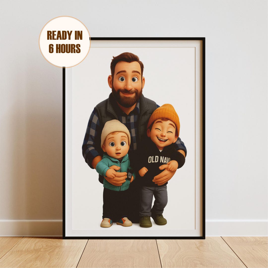 Personalized Father's Day Disney Portrait, Custom Father and Son Pixar ...