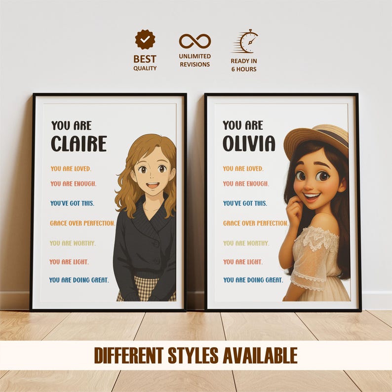 Positive Affirmation Poster With Personalized Cartoon Art, Therapy ...