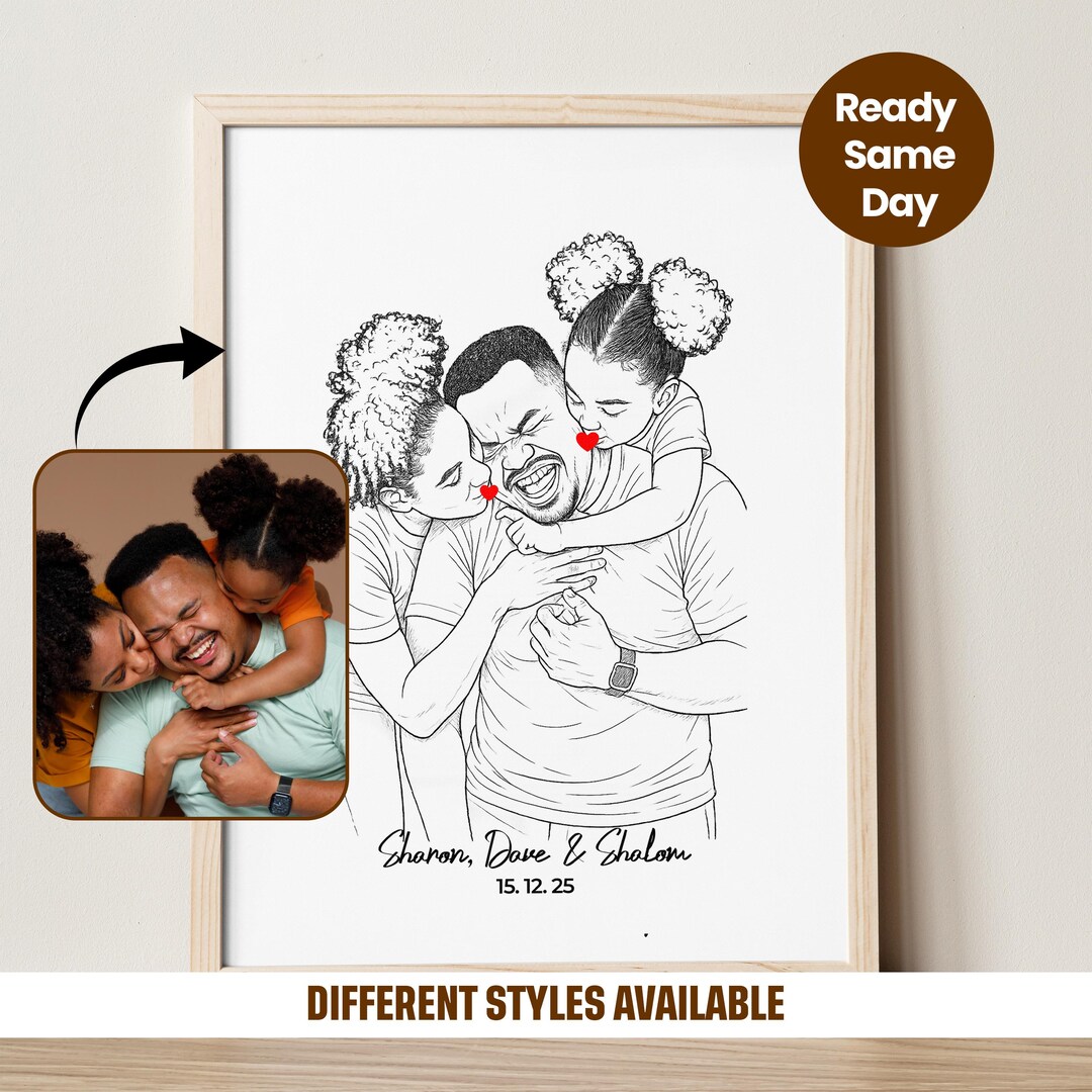 Personalized Father's Day Line Art From Photo, Custom Line Drawing for ...