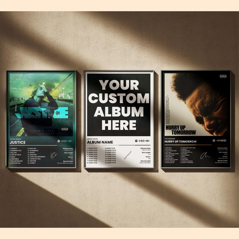 Set of 3 Custom Album Poster, Album Cover for Music Dorm, Customizable ...