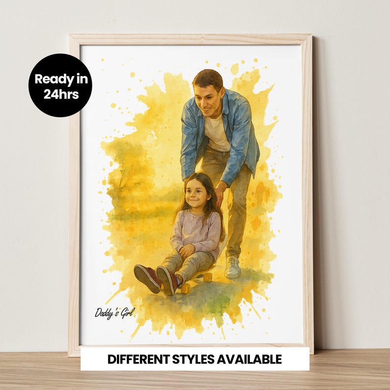 Custom Watercolor Painting, Dad Daughter Painting From Photo ...