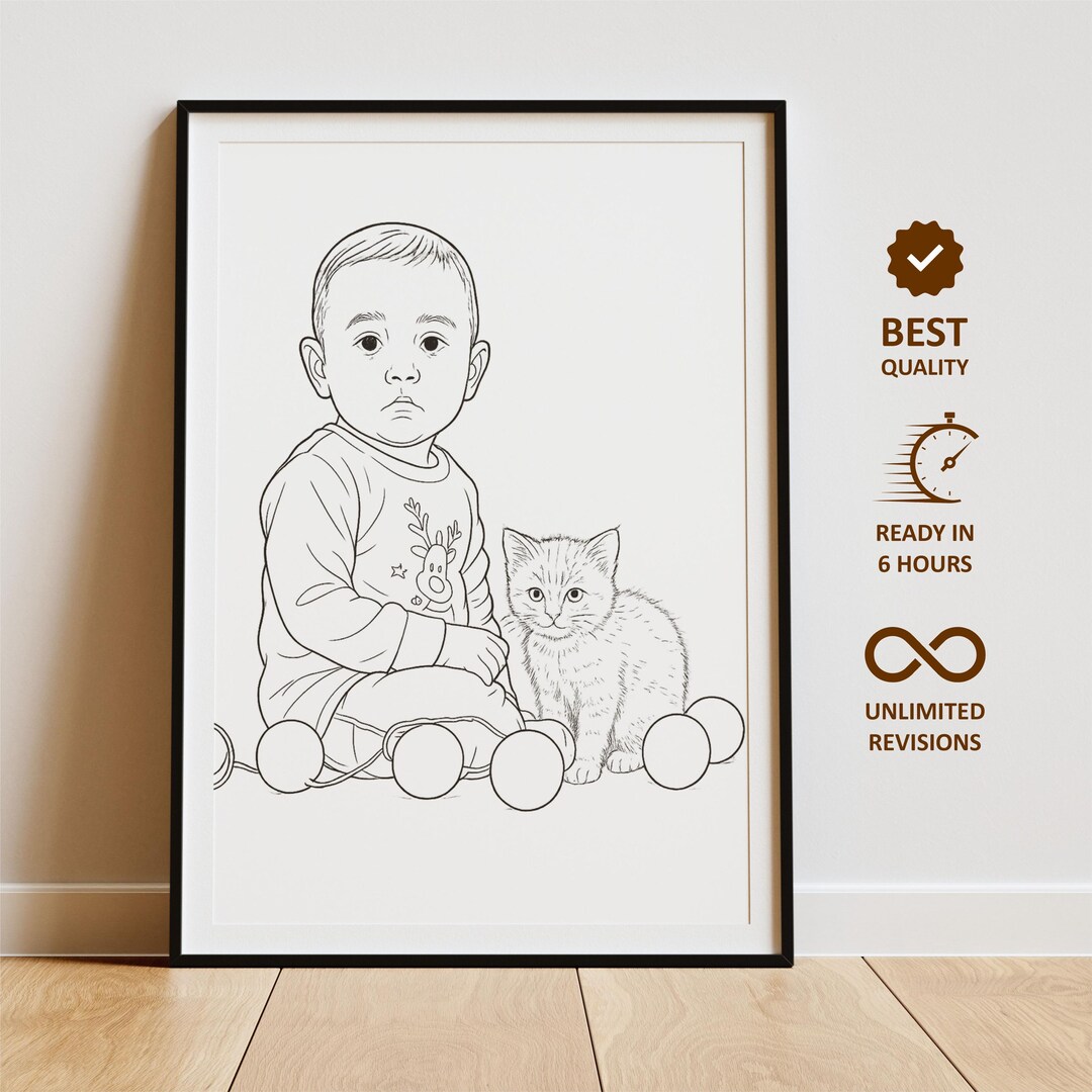 Personalized Children Line Art Portrait, Baby Line Drawing From Photo ...