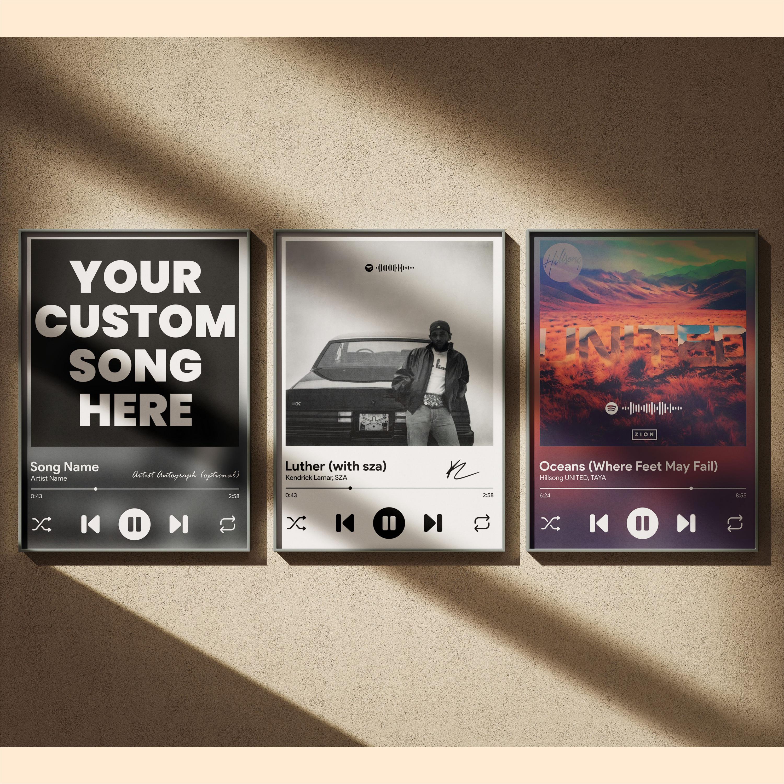 Set of 3 Custom Music Poster, Favorite Song Poster, Personalized Music ...