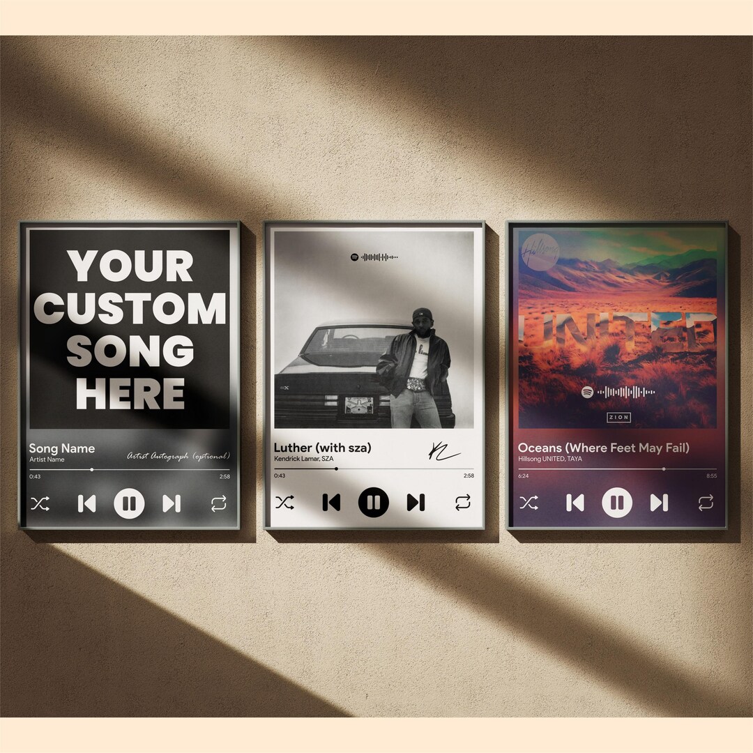 Set of 3 Custom Music Poster, Favorite Song Poster, Personalized ...