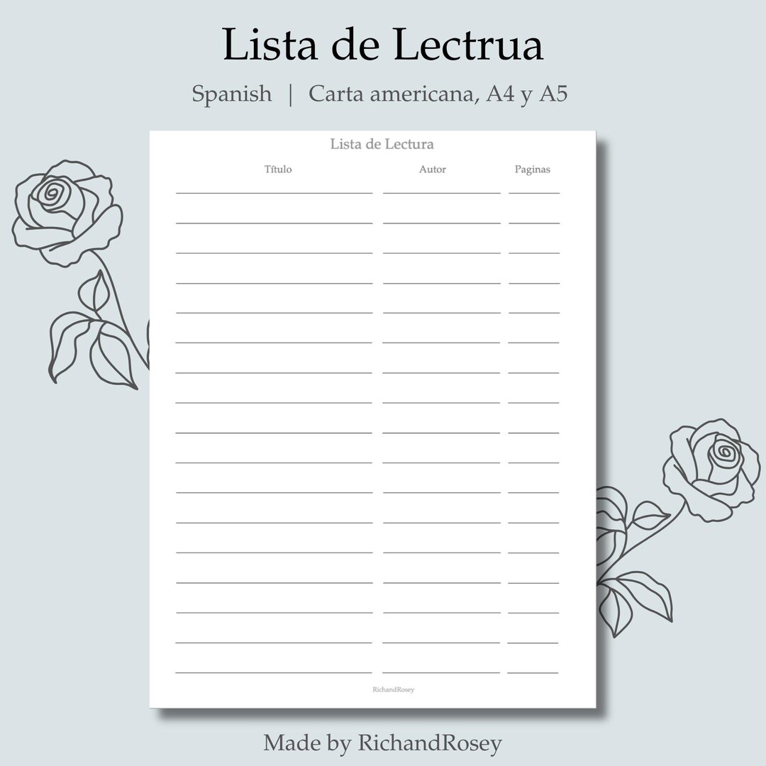 Spanish Reading List, Reading Log, Journal Reading Tracker | American ...
