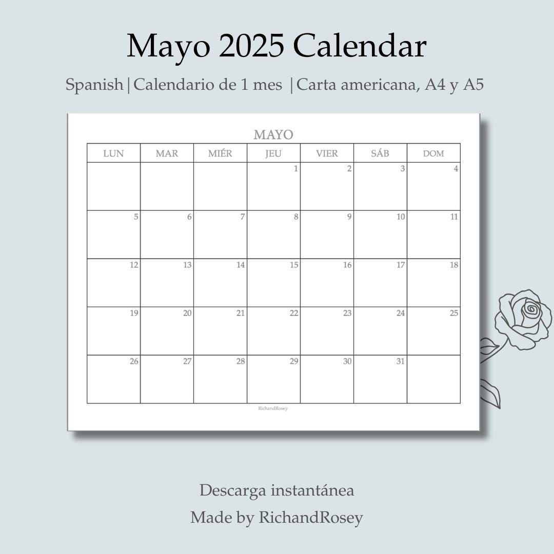 Spanish May 2025 Calendar, Monthly Planner, Monday to Sunday and Sunday ...