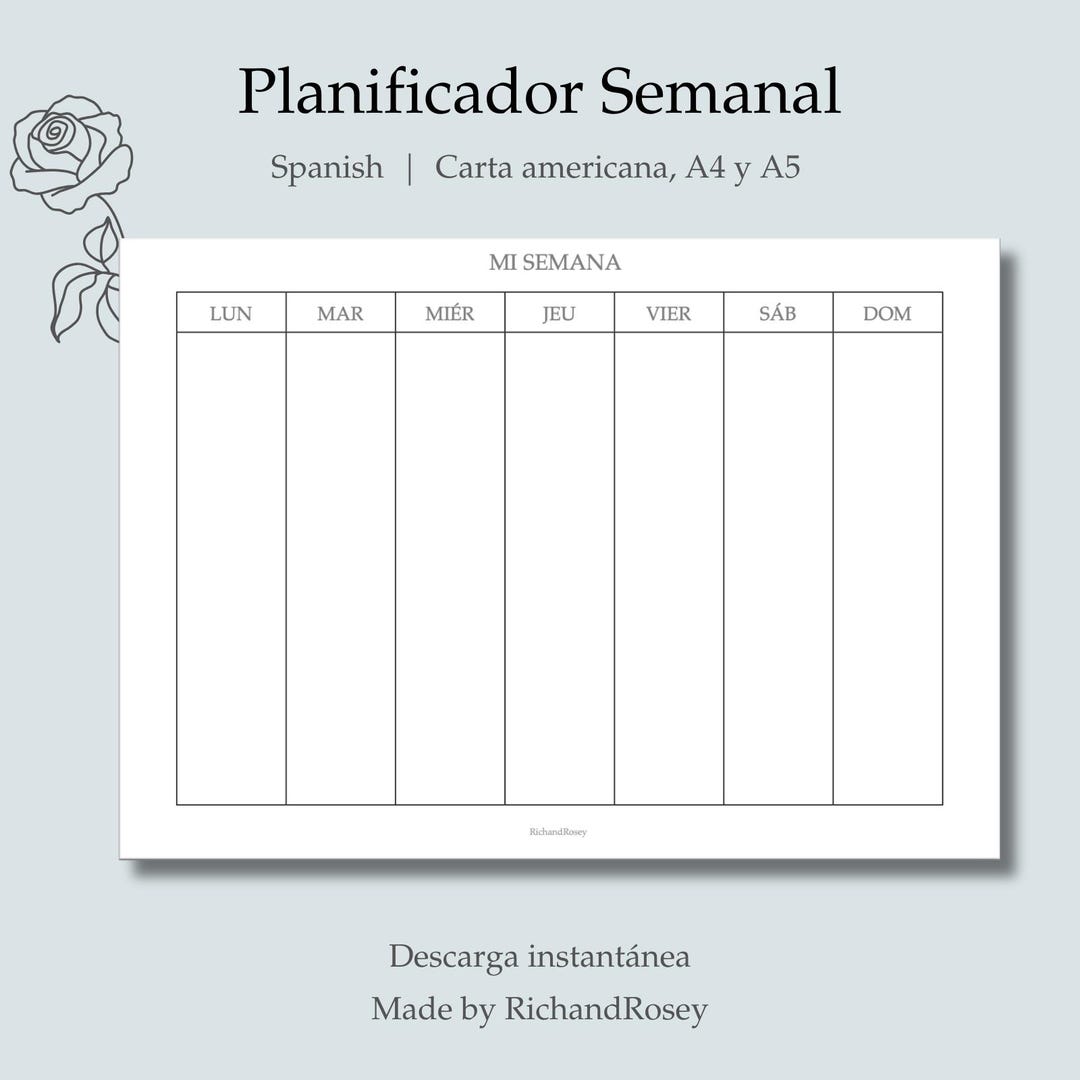 Spanish Weekly Planner, Weekly Journal Template, Productivity Planner ...