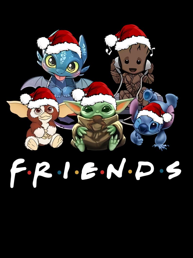 Baby Yoda Stitch Groot Toothless Gizmo Xmas Png,friends PNG Christmas ...