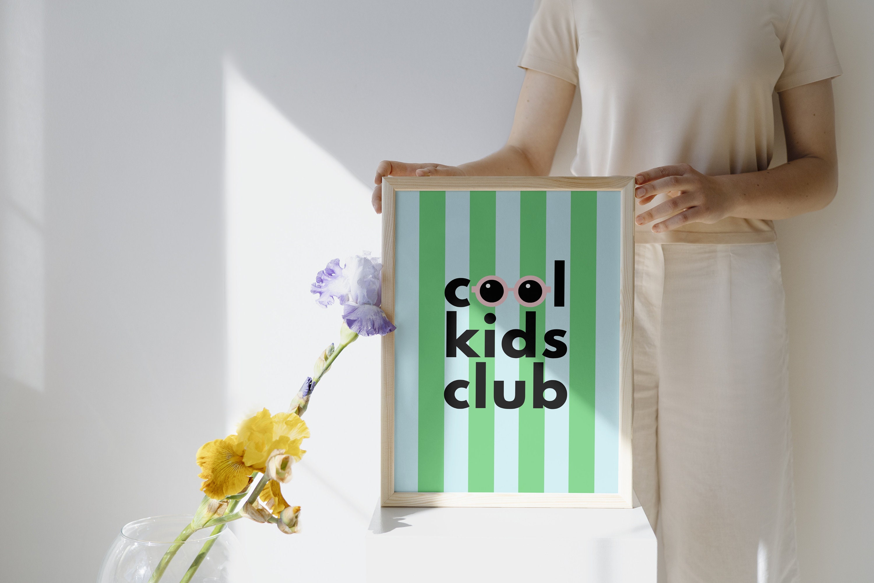 A3 A4 Unframed Premium Cool Kids Club Stripe and Sunglasses Print Green ...