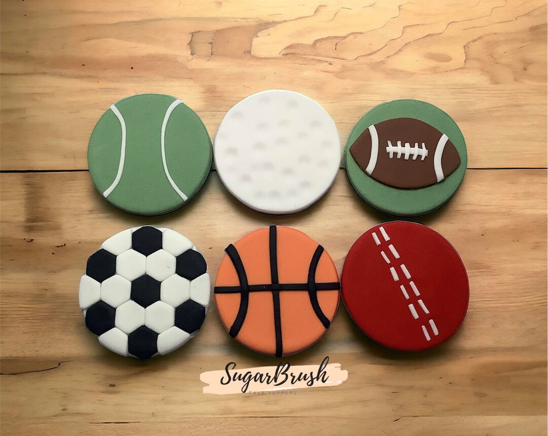 Sport Ball Edible Icing Cupcake Toppers, Rugby Ball Topper, Basket Ball ...