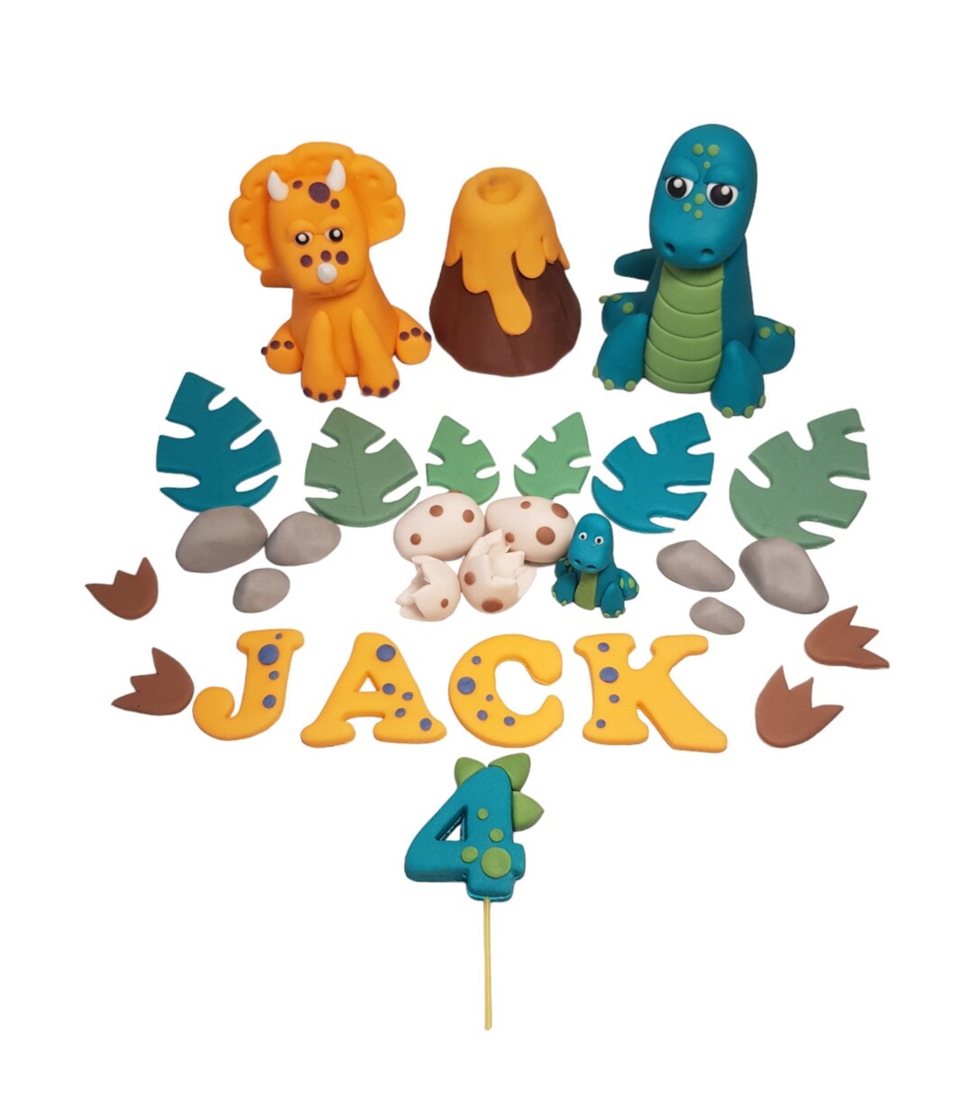 Personalised Full Dinosaur Topper Set, Dinosaur Topper, Volcano Topper ...