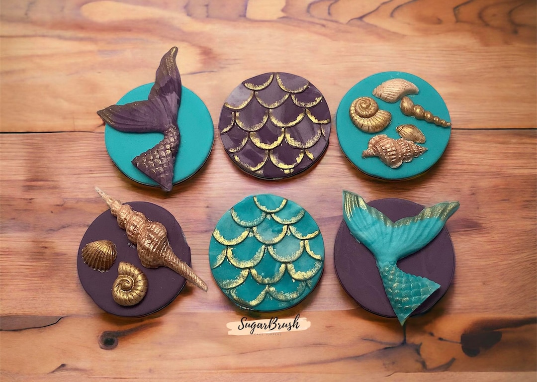Mermaid Themed Edible Icing Cupcake Toppers, Under the Sea Topper, Rose ...