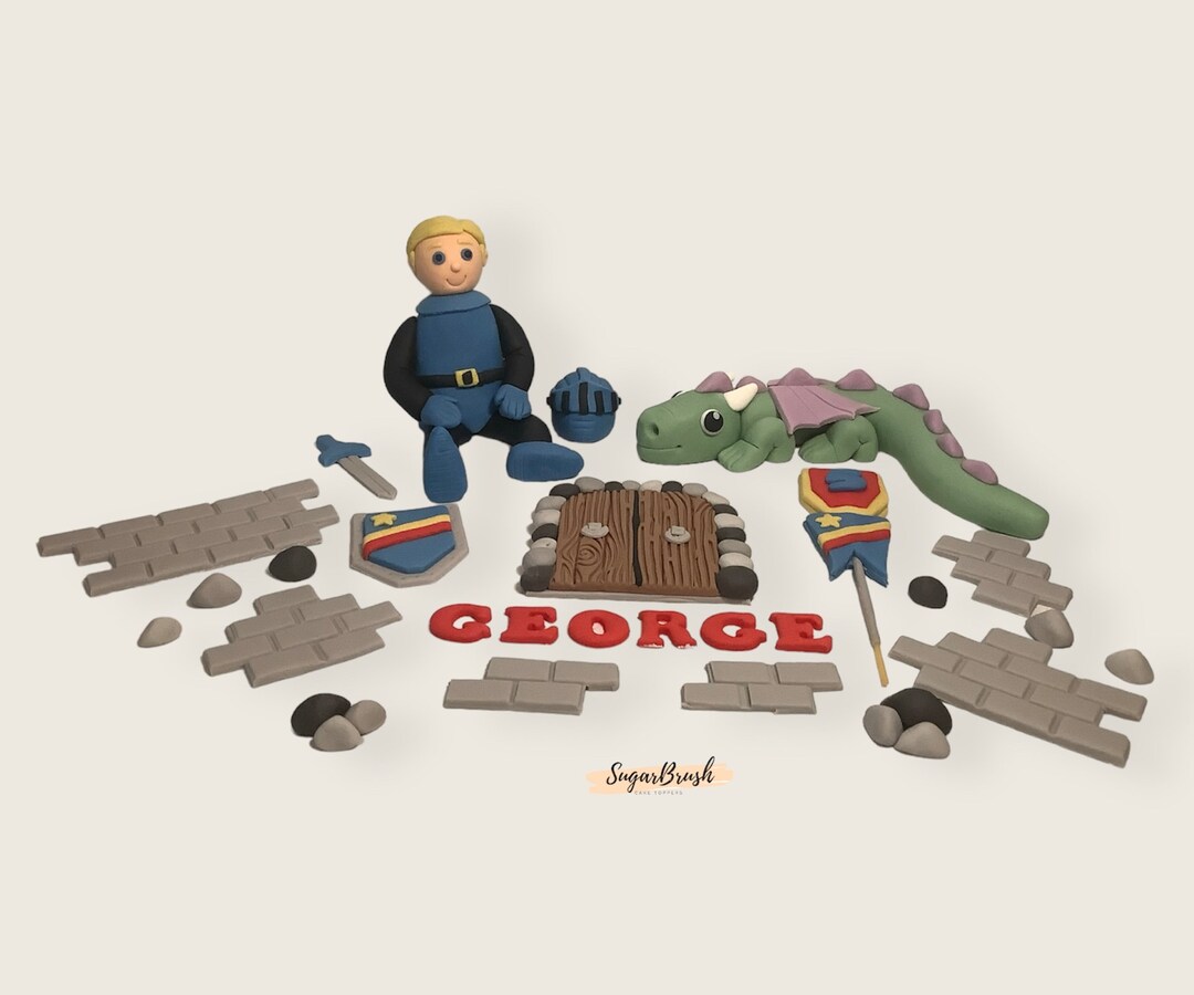 Personalised Edible Icing Knight and Dragon Set Cake Topper, Knight ...