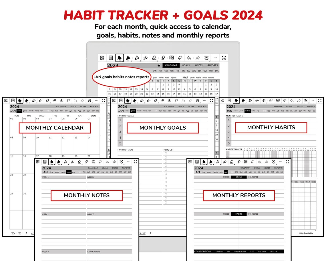 Supernote 2024 Goals and Habit Tracker - Etsy