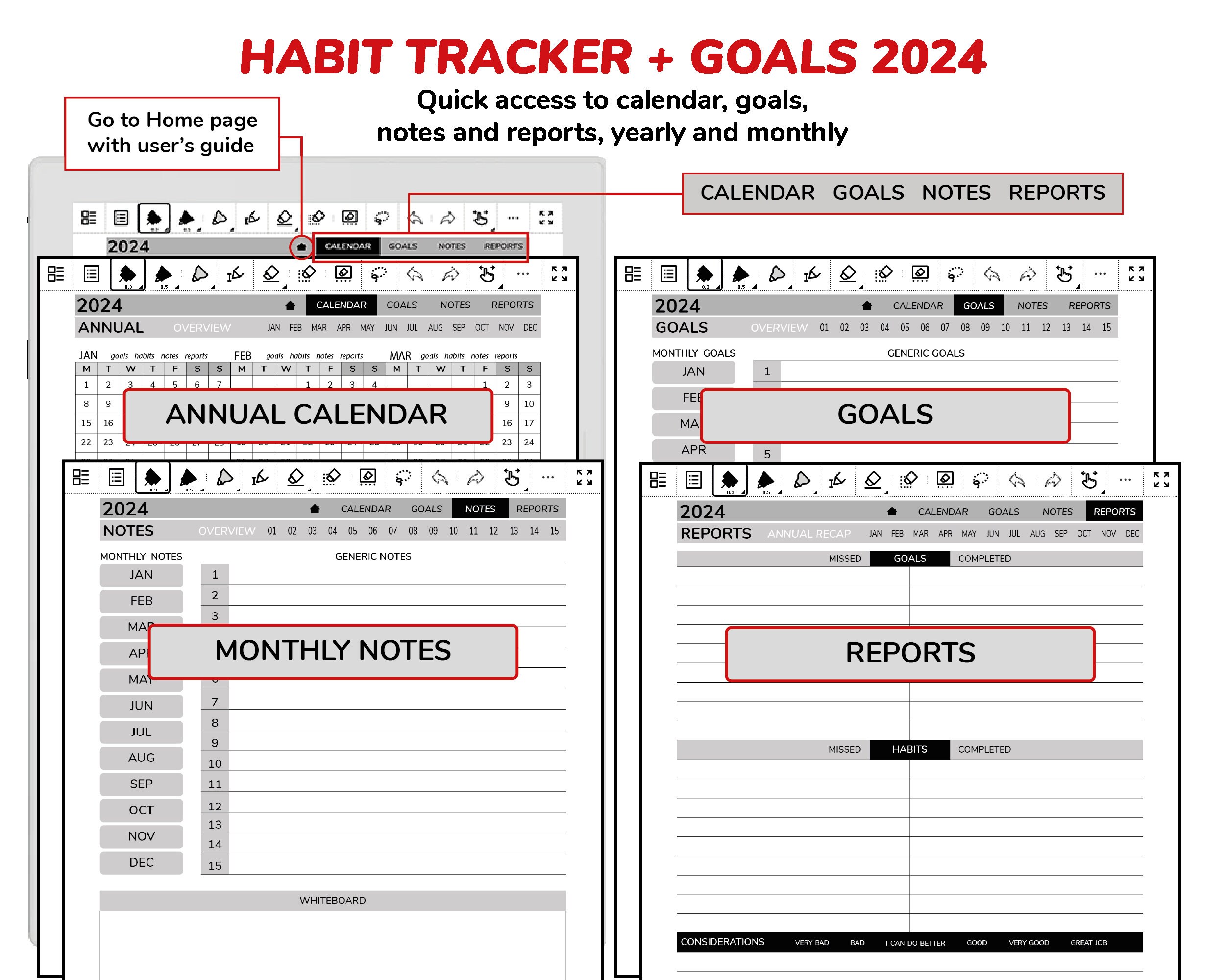 Supernote 2024 Goals and Habit Tracker - Etsy