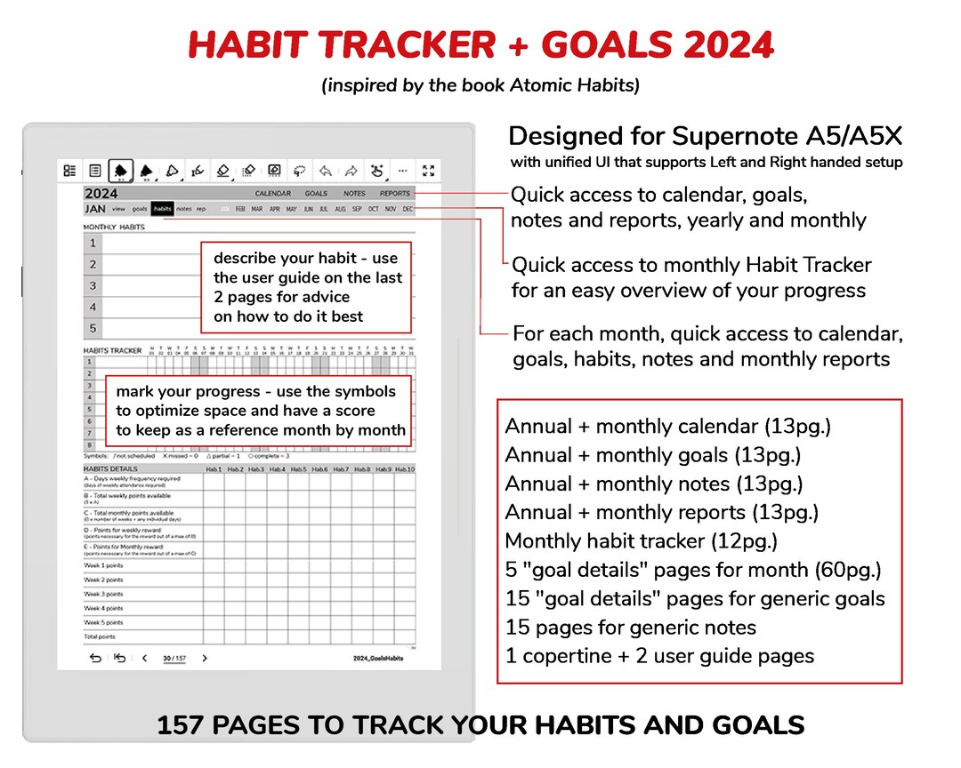 Supernote 2024 Goals and Habit Tracker - Etsy