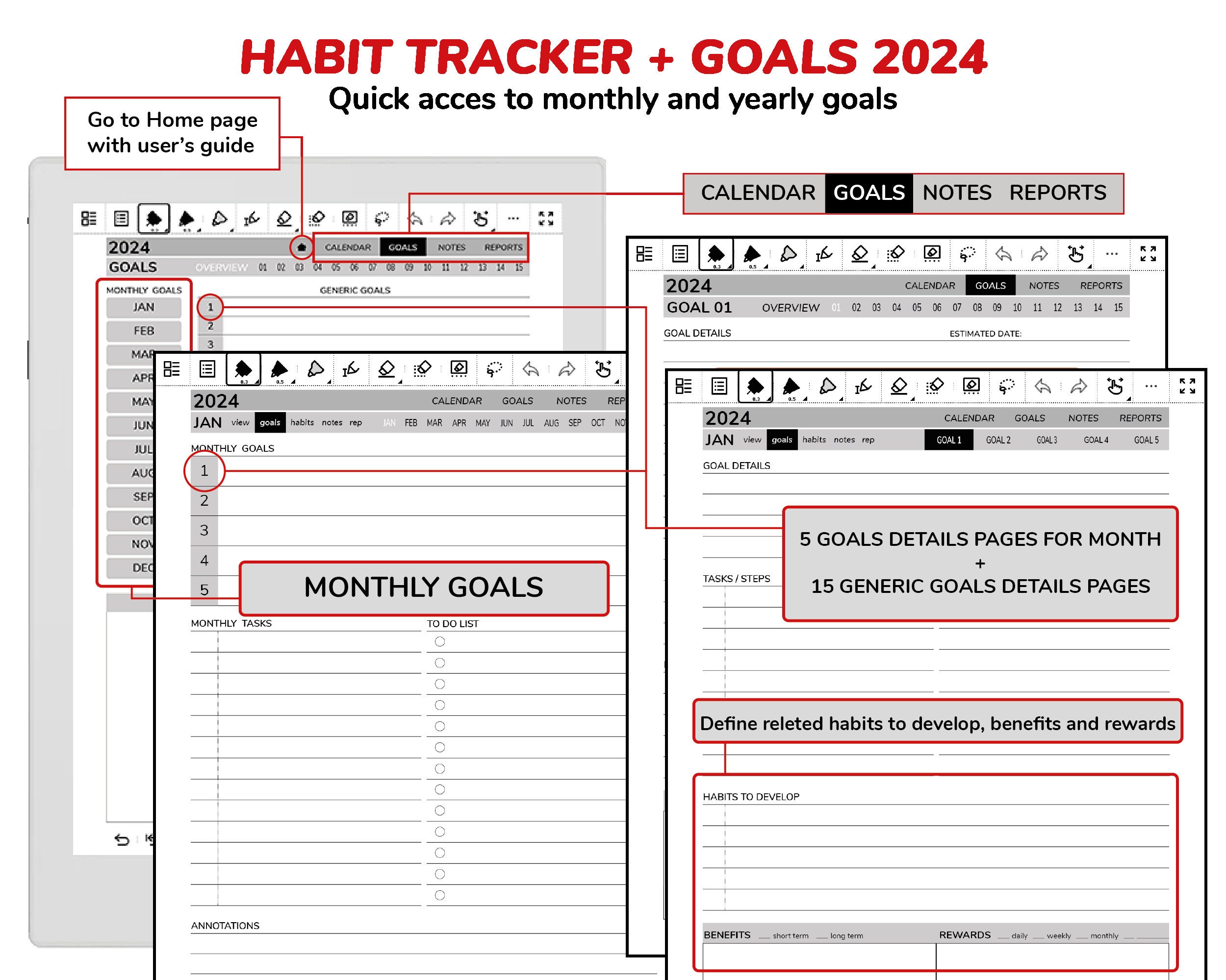 Supernote 2024 Goals and Habit Tracker - Etsy