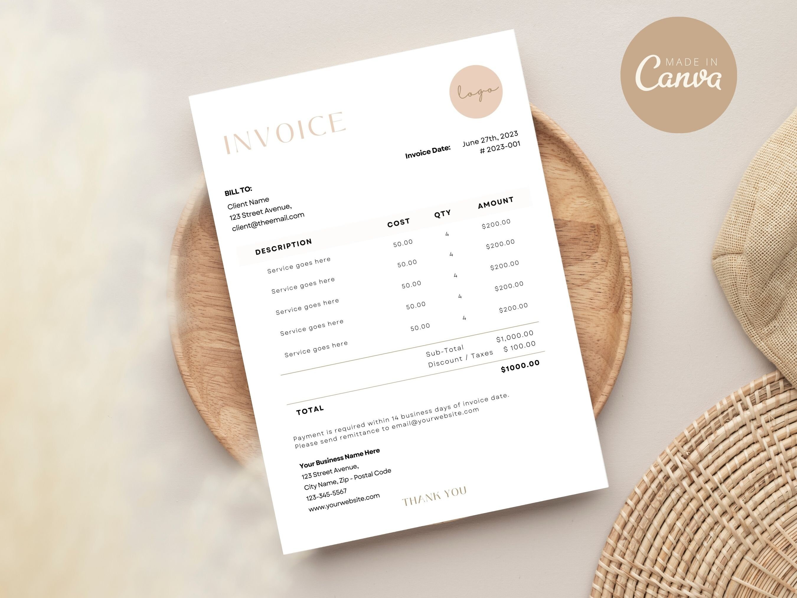 Invoice Template Editable, Small Business Custom Order Form Printable ...