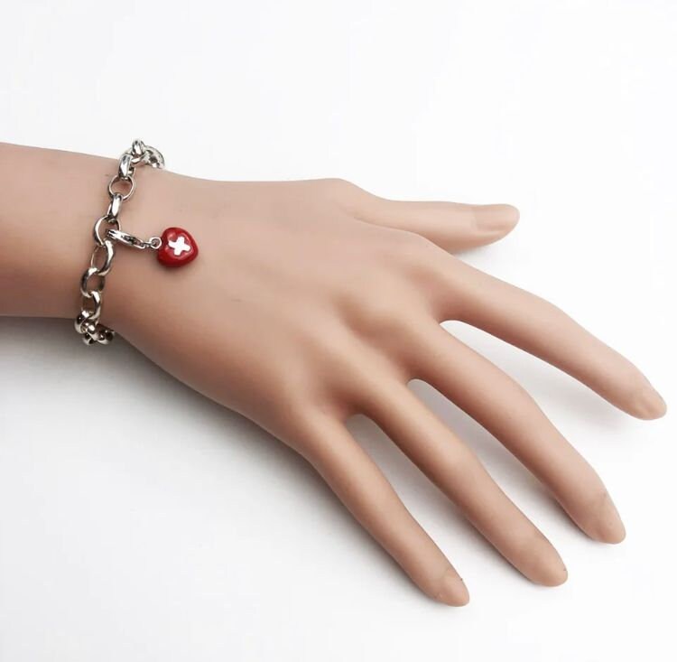 Switzerland Charm, Swiss Charm, Red Cross Heart Dangle Charm, Fits ...