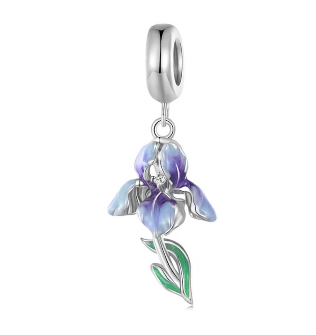 Purple Iris Flower Dangle Charm, Flower Iris Charm , European Style ...