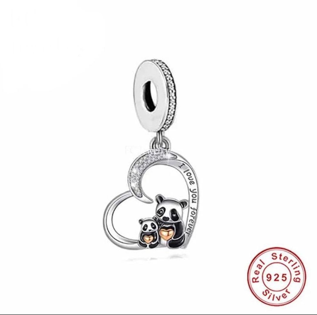 Mom and Baby Panda Dangle Charm , 100% Sterling Silver, Mama Bear ...