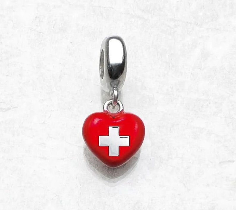 Switzerland Charm, Swiss Charm, Red Cross Heart Dangle Charm, Fits ...