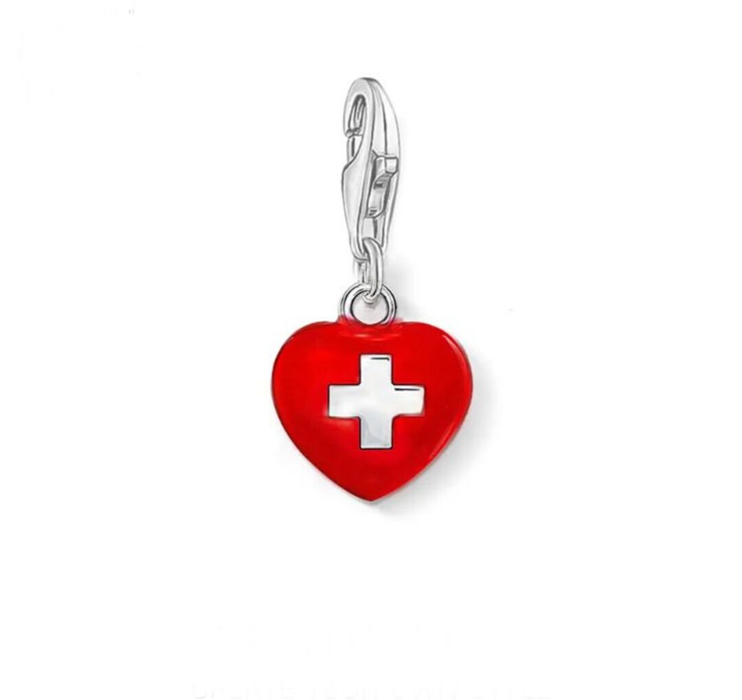 Switzerland Charm, Swiss Charm, Red Cross Heart Dangle Charm, Fits ...