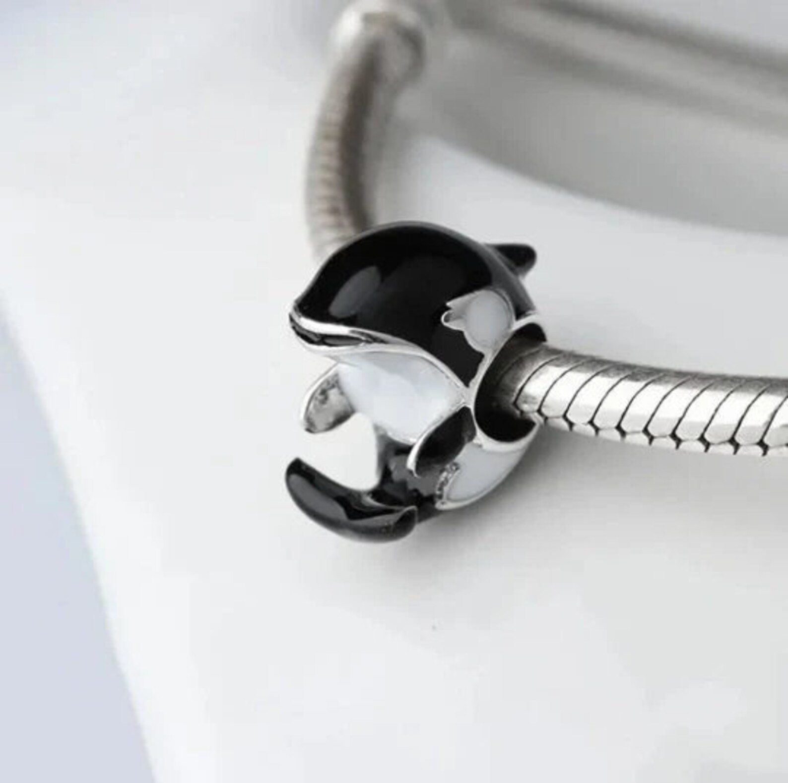 Orca Killer Whale Bead Charm , 100% 925 Sterling Silver & Enamel, Ocean ...