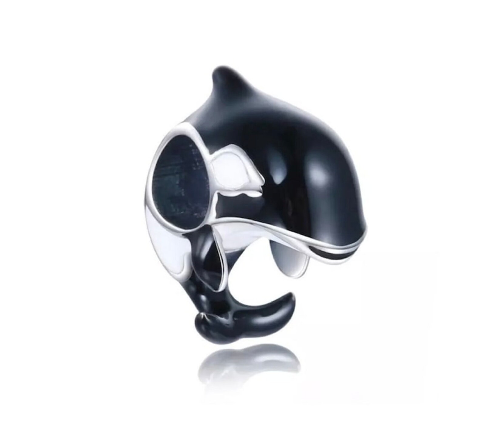 Orca Killer Whale Bead Charm , 100% 925 Sterling Silver & Enamel, Ocean ...