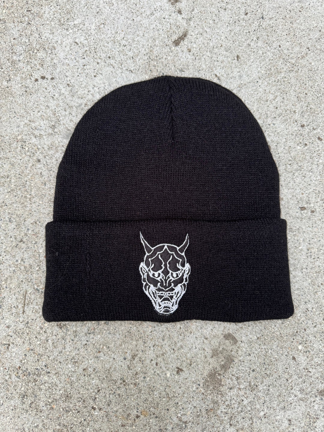 BLACK HANNYA BEANIE Quiet Cam Japanese Oni Demon Hat - Etsy