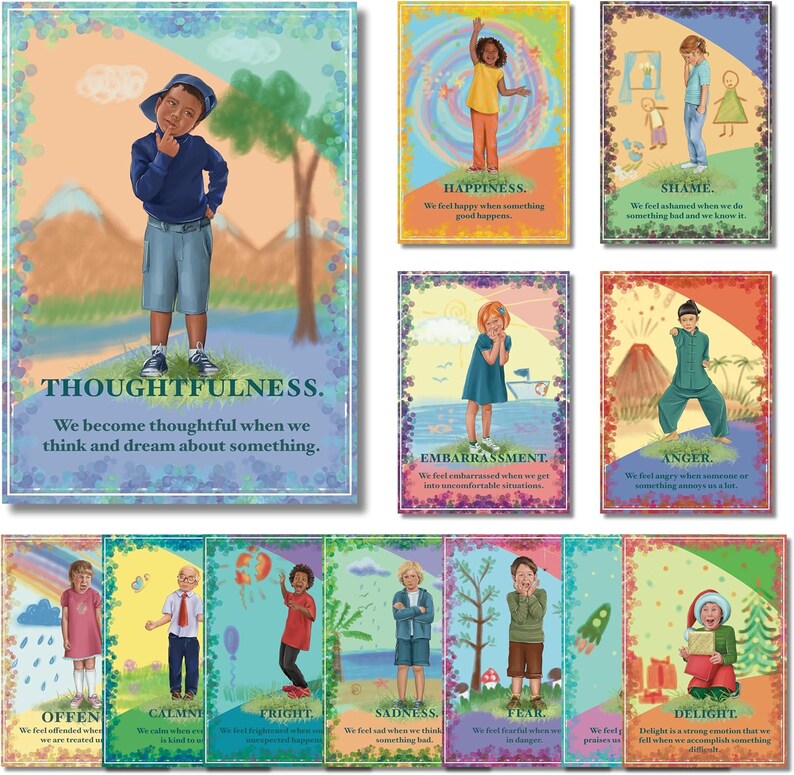 35 EMOTIONS Montessori Flashcards, Calming Down Corner Feelings Game ...