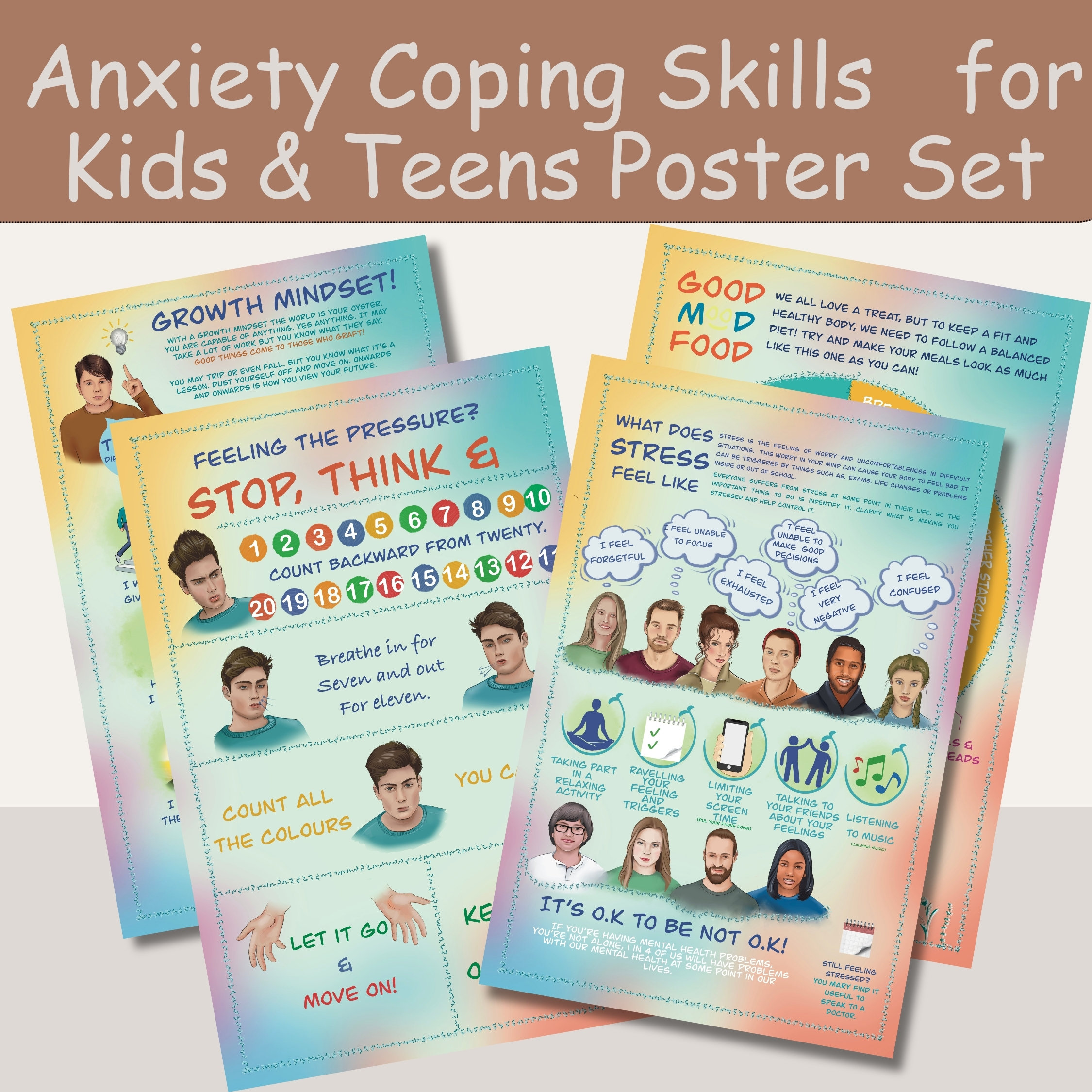 DBT Bundle Coping Skills Printable Poster Handout Cheat Sheet ...