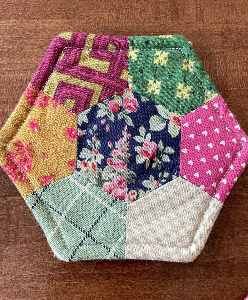 Scrappy Quilted Hexagon Coasters - Etsy