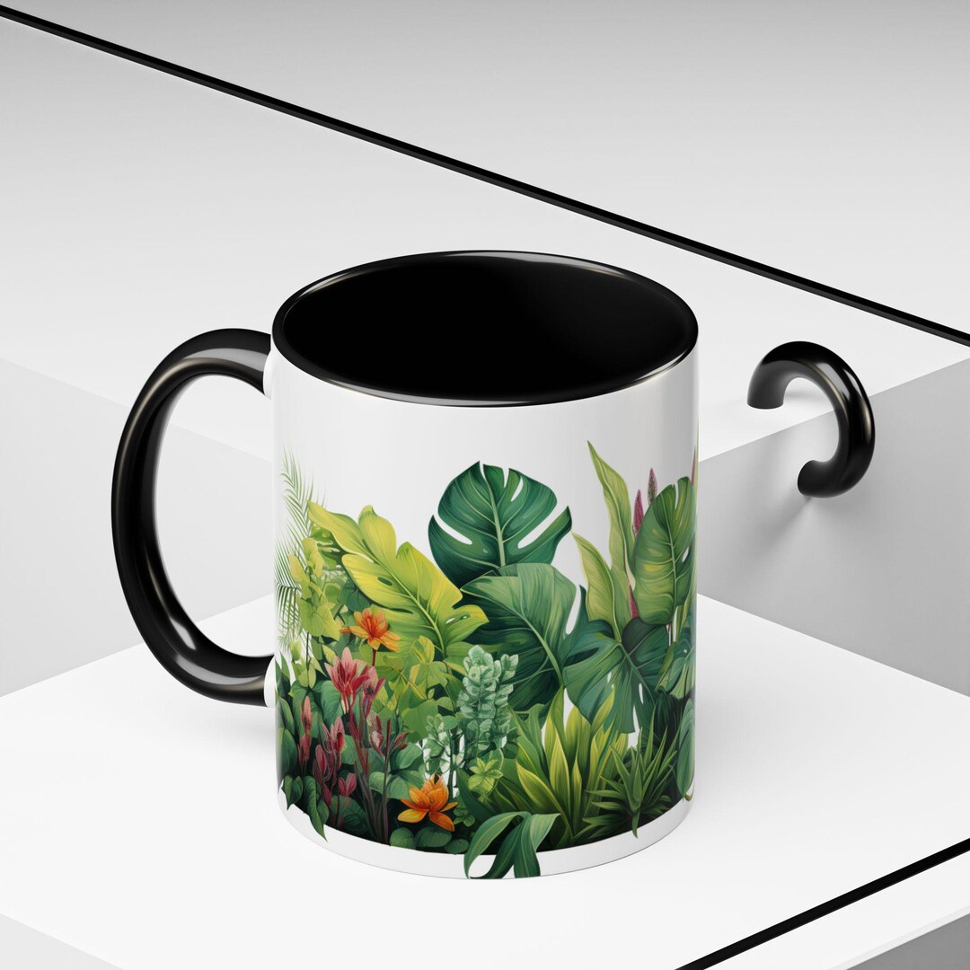 Tropical Plant Mug, Exotic Floral Ceramic Cup, Botanical Coffee Mug ...