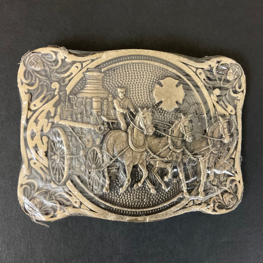 Vtg Horse-drawn FIRE BRIGADE Belt Buckle - Solid Brass - Finely Casted ...