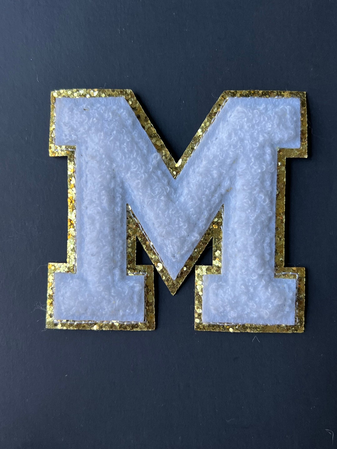 M Chenille Letter Patch White and Gold - Etsy