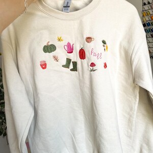 Fall Sweatshirt | Embroidered Pumpkin Sweatshirt - Beige Autumn Leaves ...
