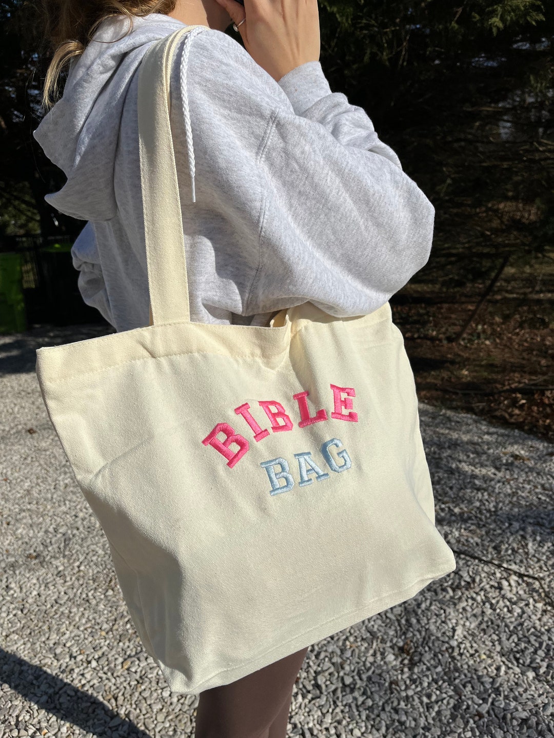 Canvas Bible Bag | Embroidered Bible Tote Bag Christian Collegiate Bag ...