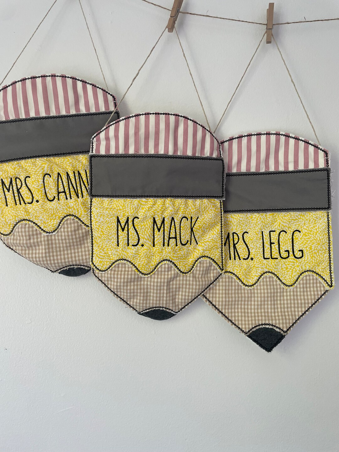 Teacher Name Sign, Personalized Pencil Name Hanger, Handmade Teacher ...