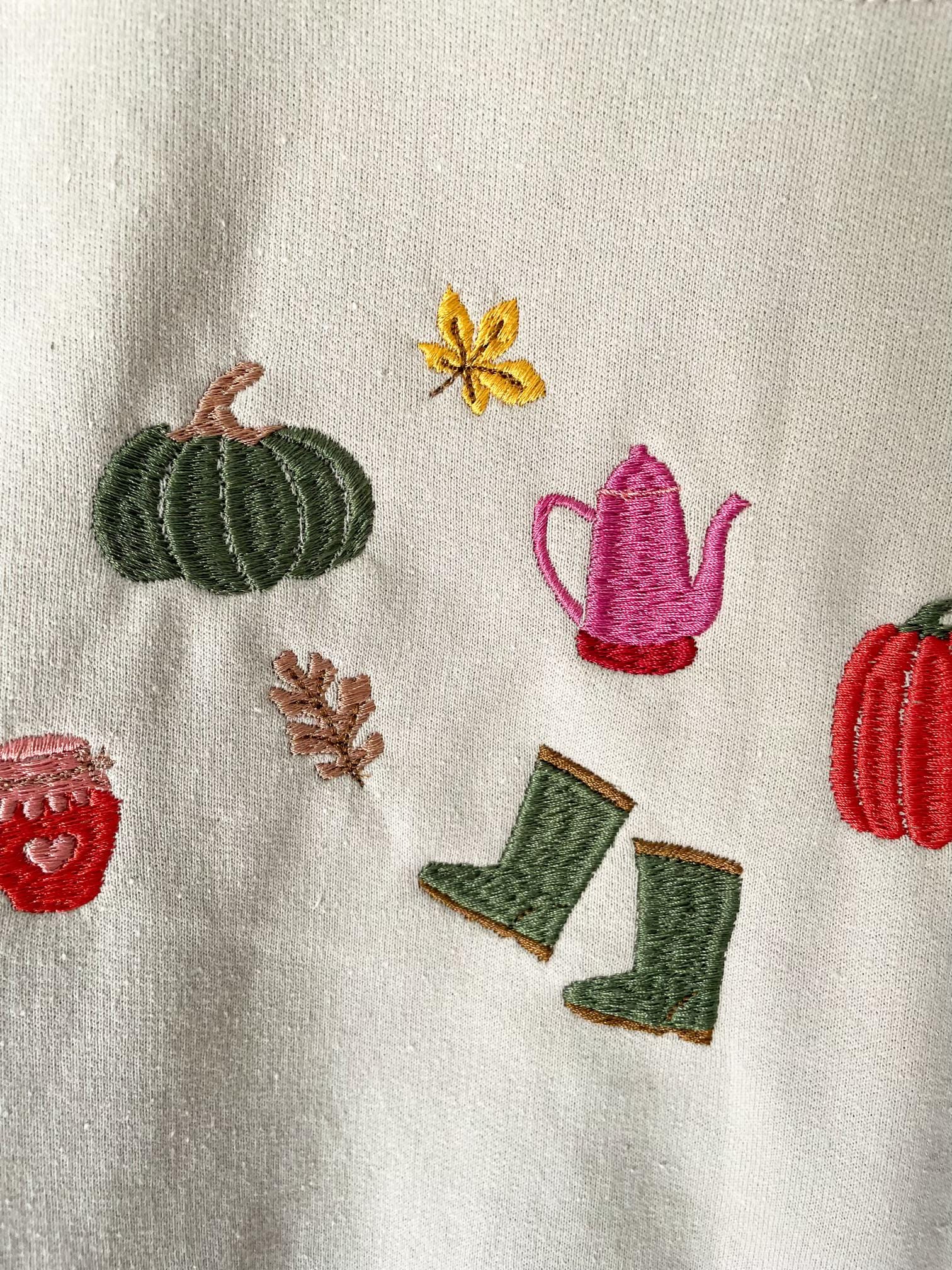 Fall Sweatshirt | Embroidered Pumpkin Sweatshirt - Beige Autumn Leaves ...