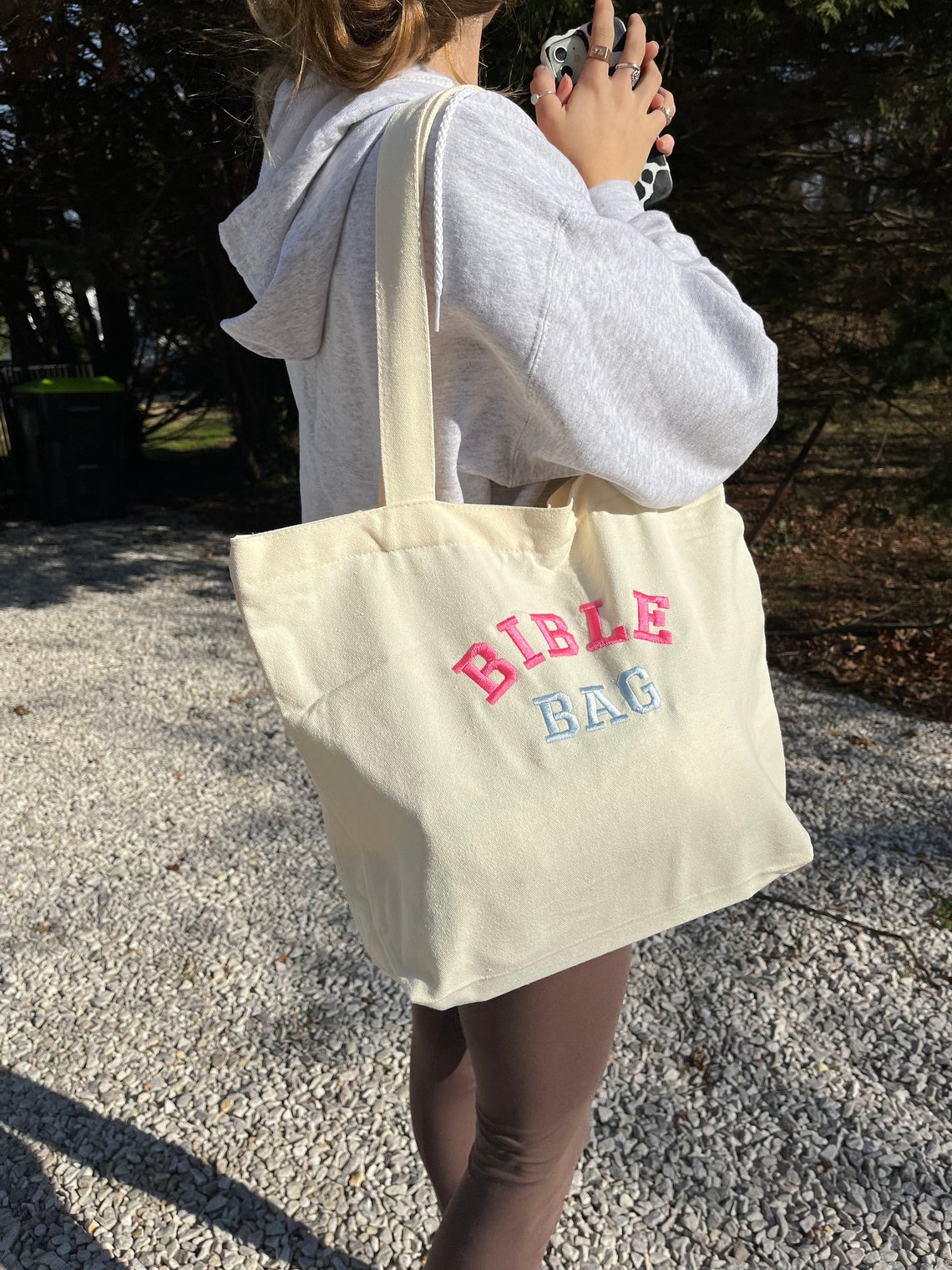 Canvas Bible Bag | Embroidered Bible Tote Bag Christian Collegiate Bag ...