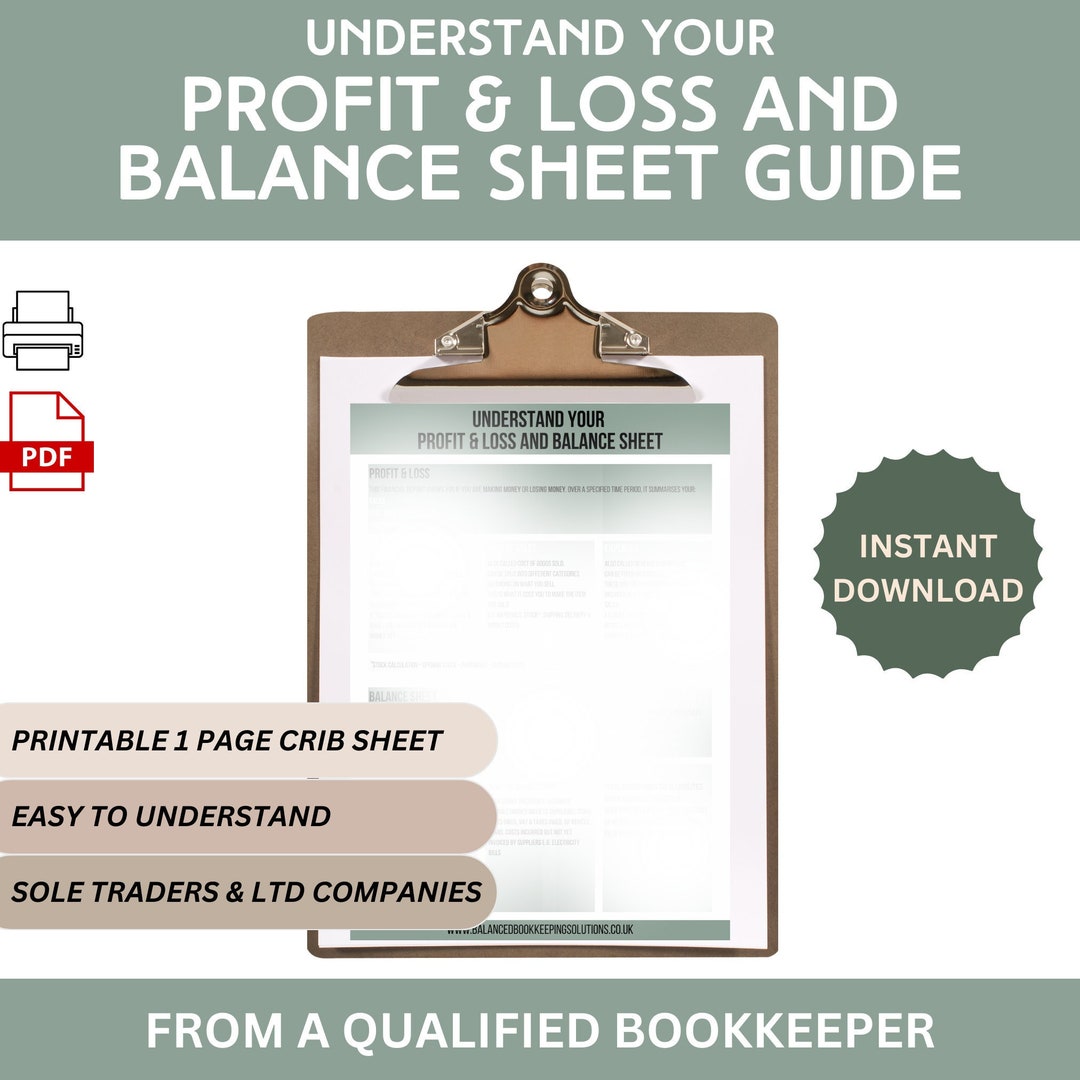 Printable Bookkeeping Profit & Loss and Balance Sheet Terminology Guide ...