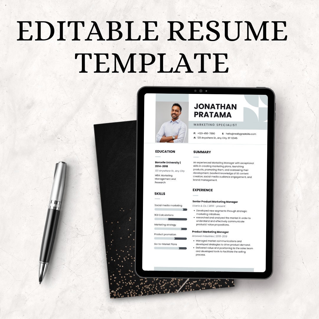 Editable Resume Template, Sleek and Customizable Resume Template Stand ...