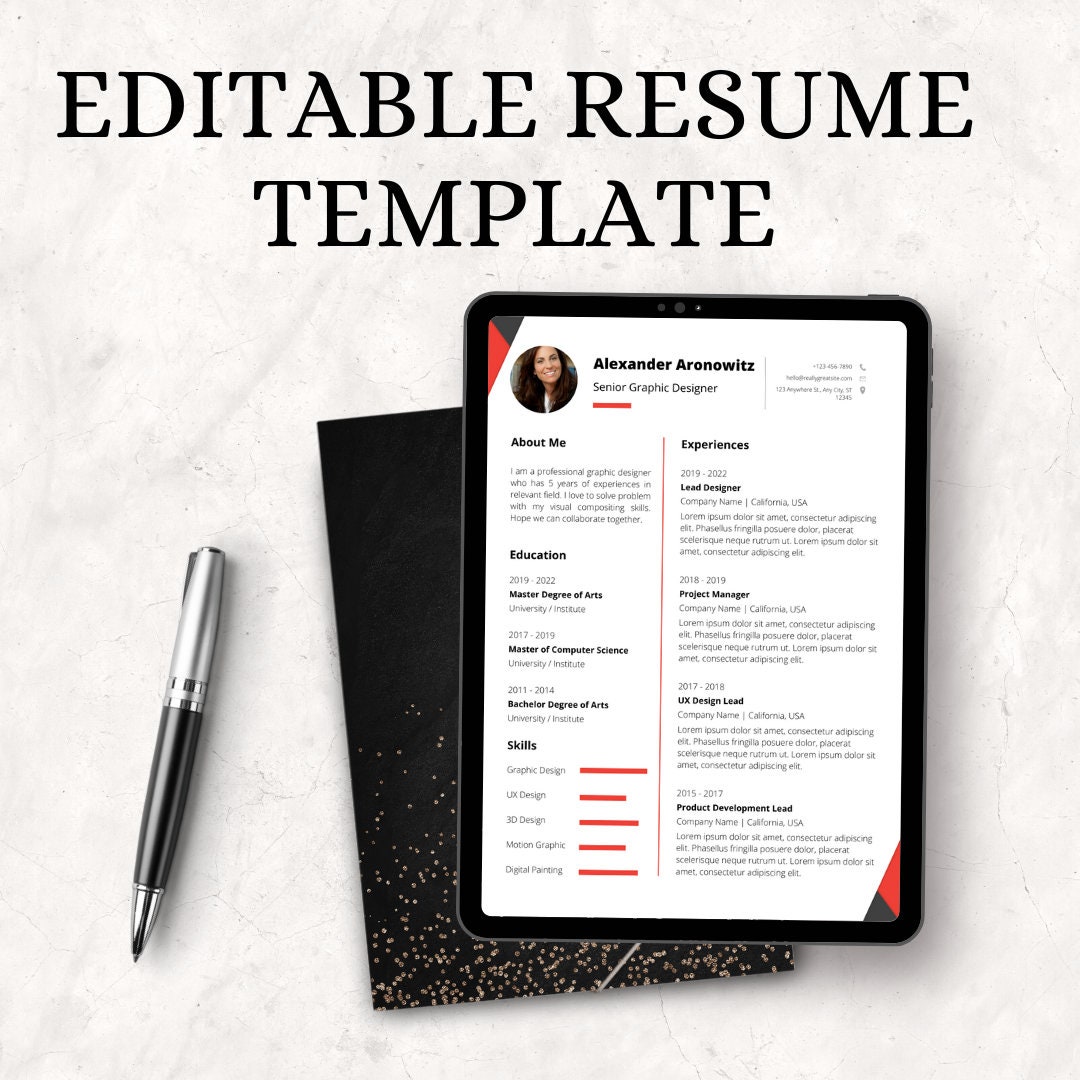 Editable Resume Template, Sleek and Customizable Resume Template Stand ...