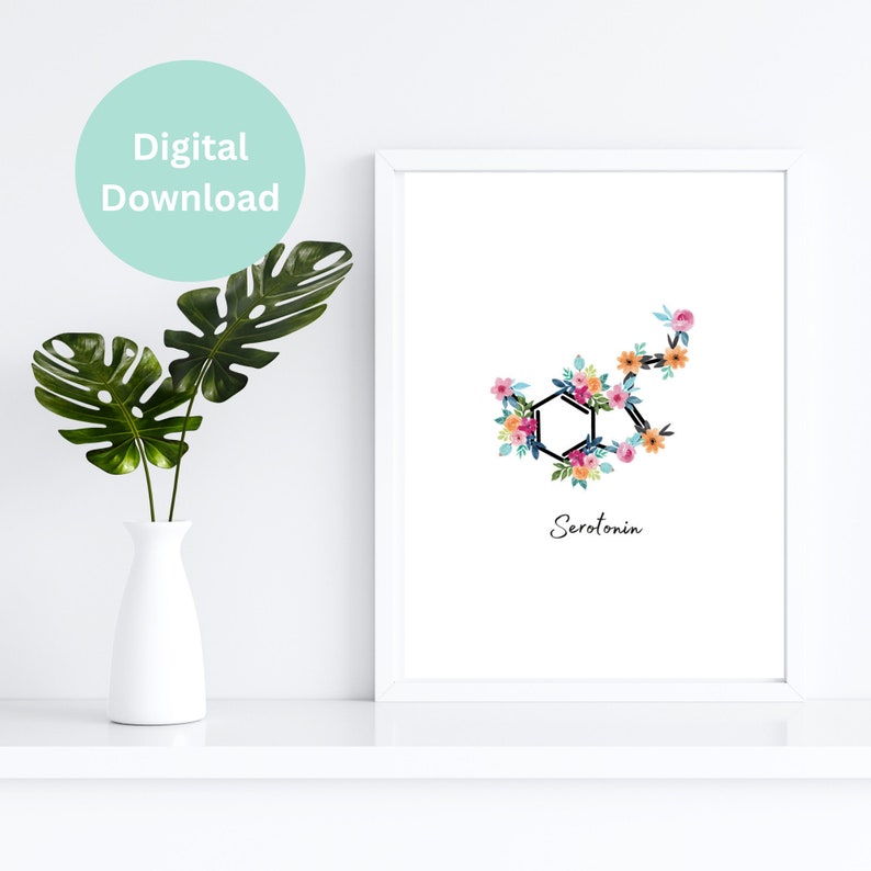 Dopamine, Oxytocin, Serotonin Floral Digital Art Prints, Molecule Art ...