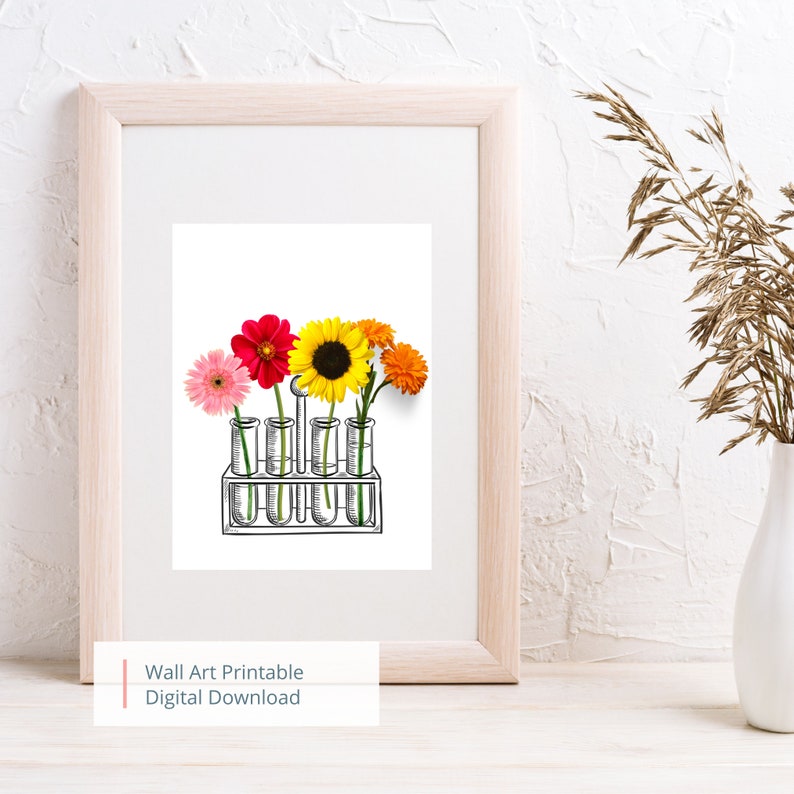 Test Tube Flowers, Botanical Wall Art, Science Art, Digital Download - Etsy