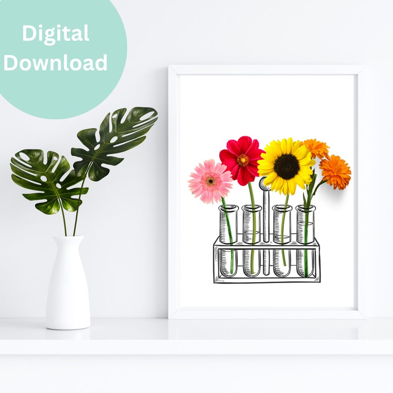 Test Tube Flowers, Botanical Wall Art, Science Art, Digital Download - Etsy