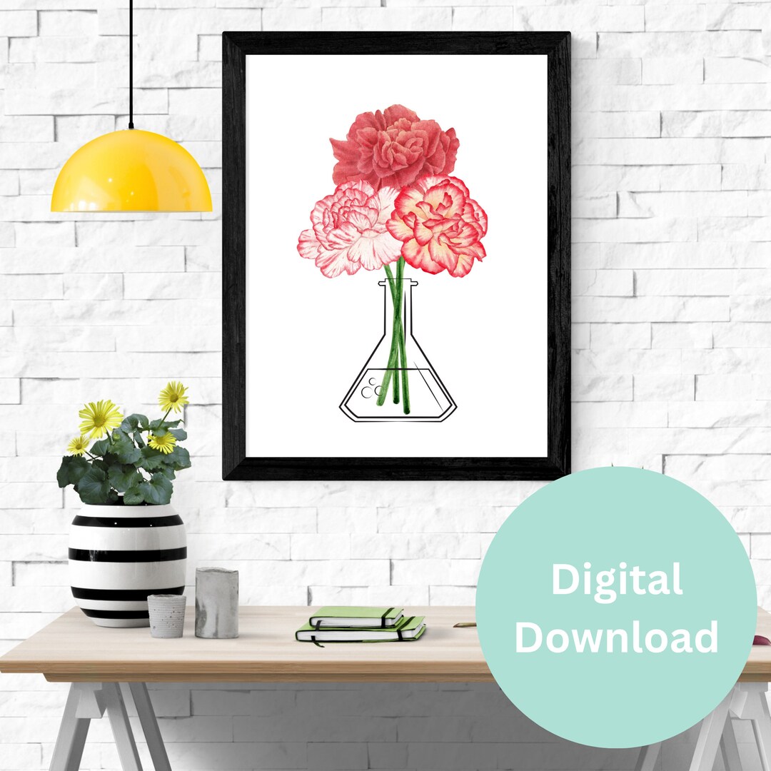 Lab Red Carnations, Botanical Print, Science Digital Wall Art Download ...