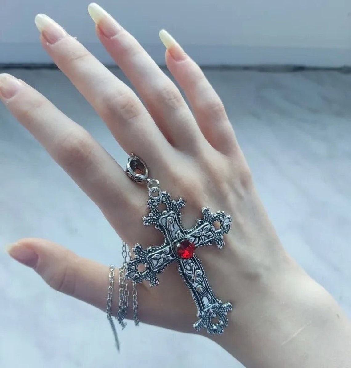 Opium Silver Cross Necklace Pendant, Y2K Cross Chain Men, Shiny Cross ...